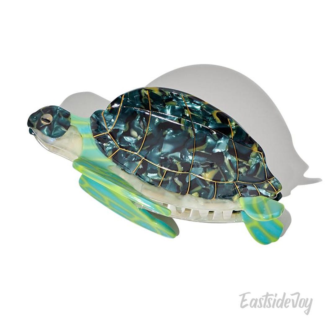 Large Size Sea Turtle Hair Claw: Emerald Green & Gold Plated for Thick ...