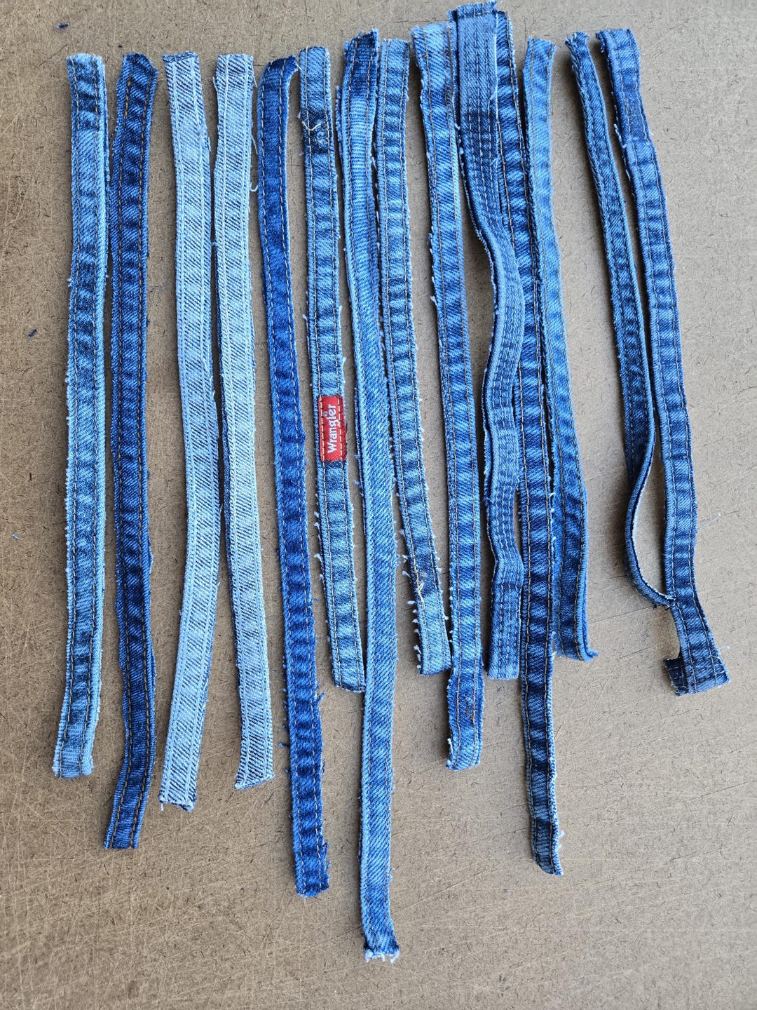 15 Pieces, Upcycled Denim Jean Seams: 10-18" Flat-felled Strips Only ...