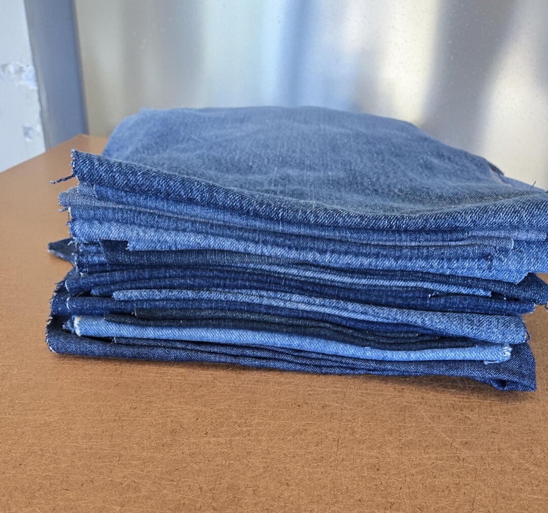 10 Ct Upcycled Denim Jean Legs: Washed Fabric Pieces for Quilting, Bags ...