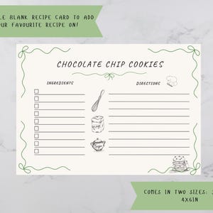 Cottagecore Cute Simple Recipe Card Cookie- Instant Download Editable ...