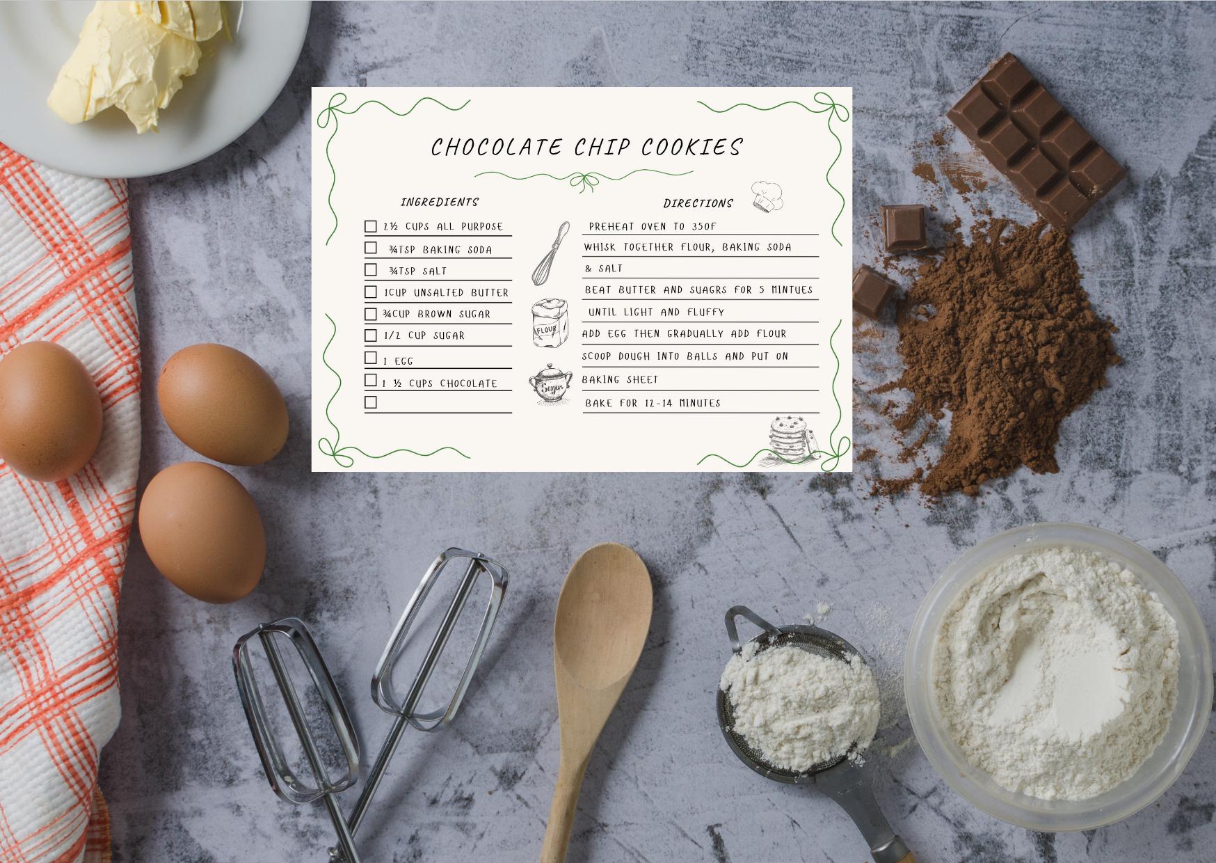Cottagecore Cute Simple Recipe Card Cookie- Instant Download Editable ...