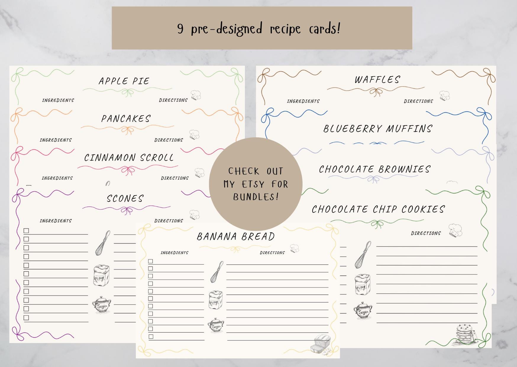 Cottagecore Cute Simple Recipe Card Cookie- Instant Download Editable ...