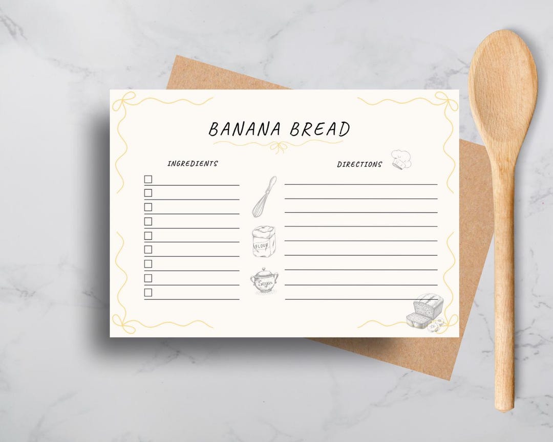 Editable Cute Banana Bread Recipe Card – Printable Canva Template – 5x7 ...