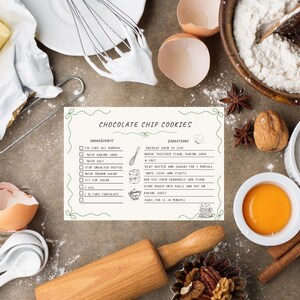 Cottagecore Cute Simple Recipe Card Cookie- Instant Download Editable ...