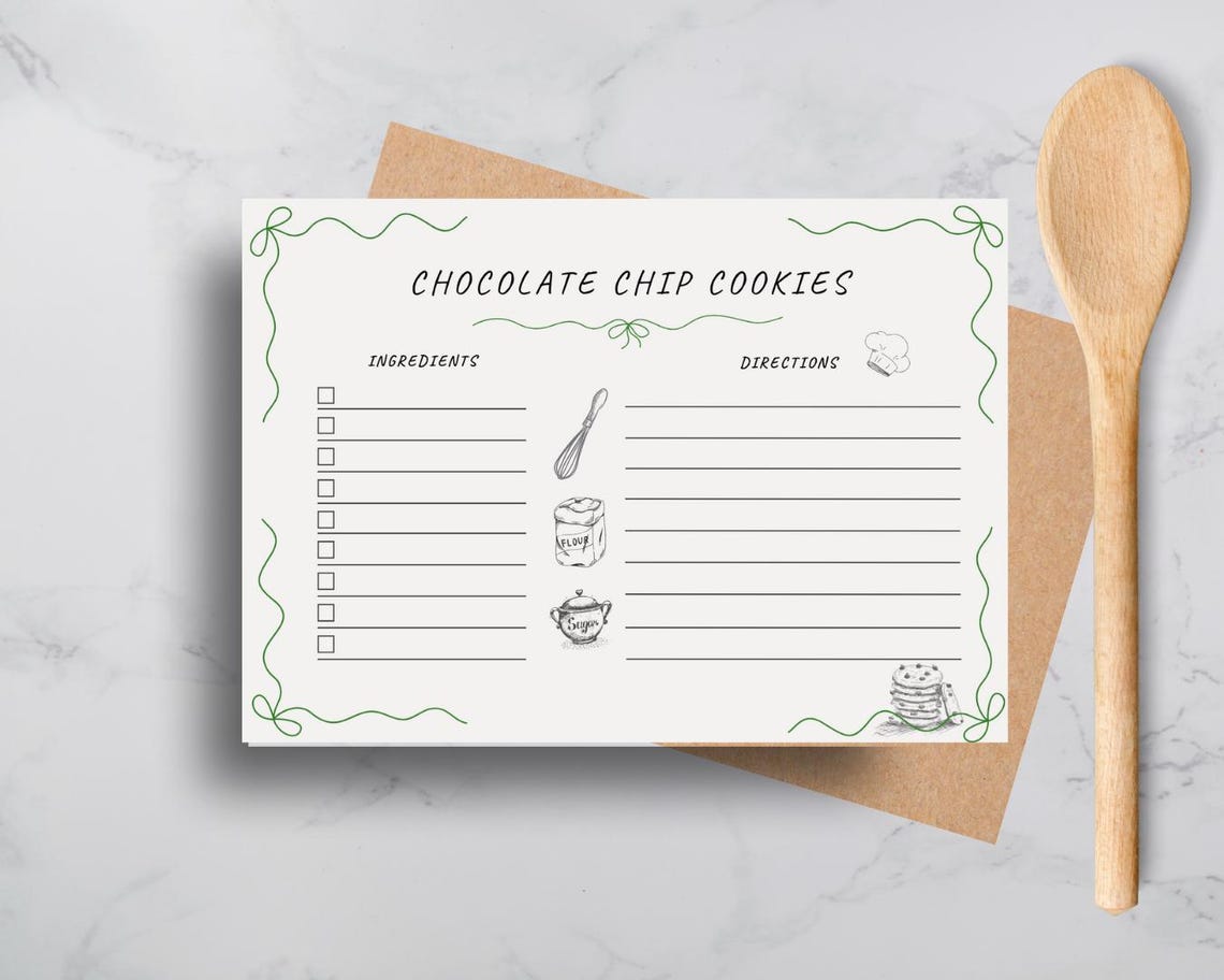 Cottagecore Cute Simple Recipe Card Cookie- Instant Download Editable ...