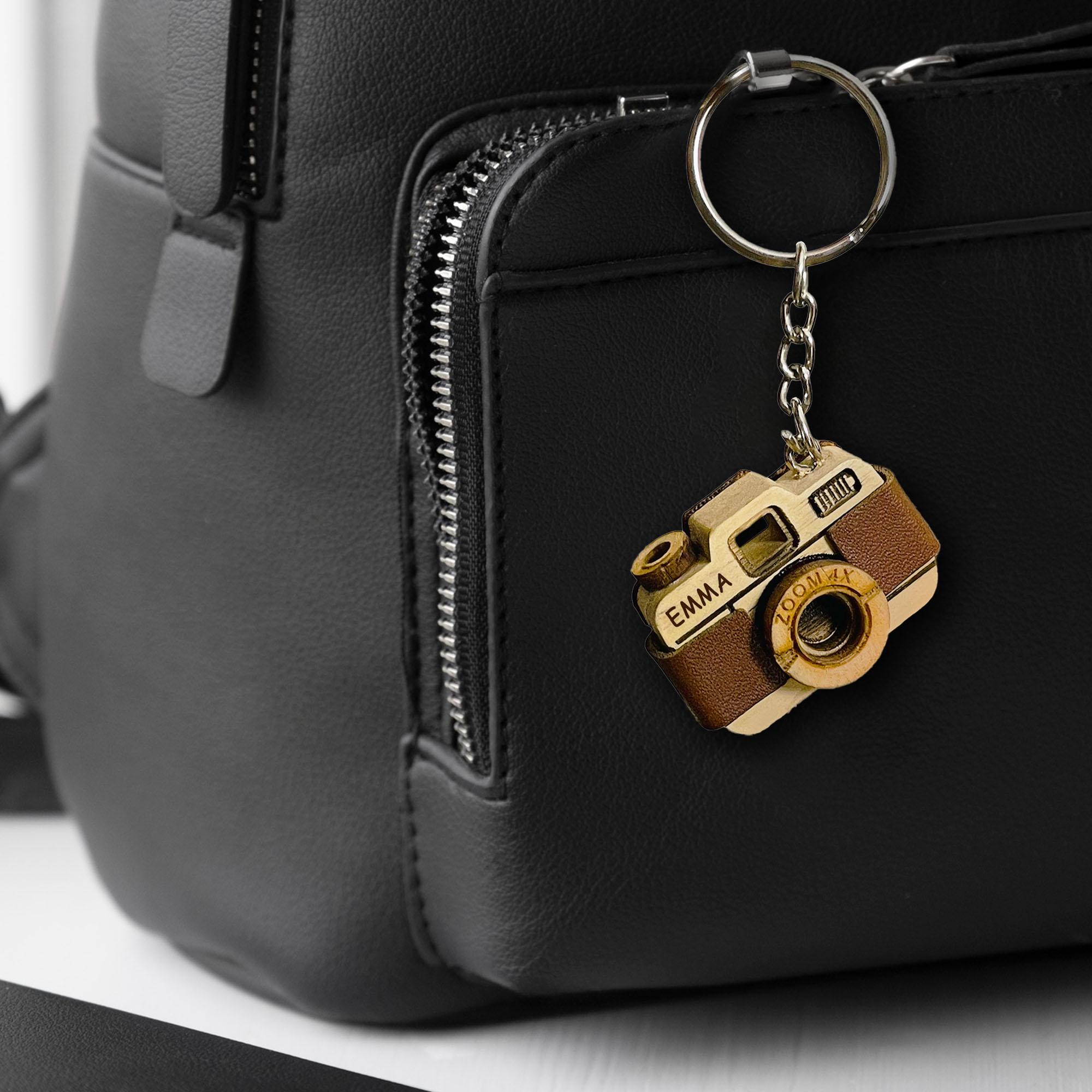 Unique Customizable Mini Camera Keychain, Custom Name Wooden Camera ...