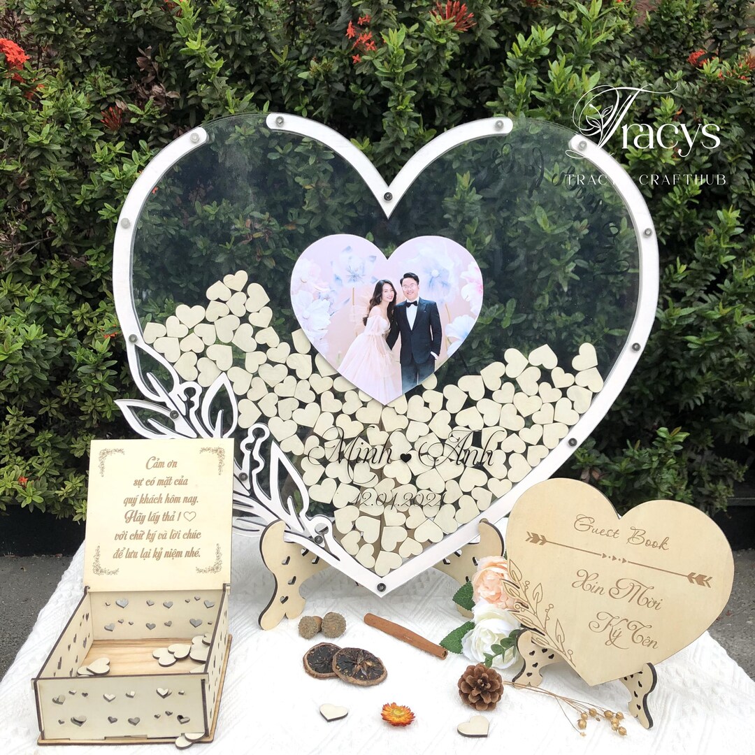Wedding Guest Book Sign With Photo - Heart Guestbook for Wedding ...