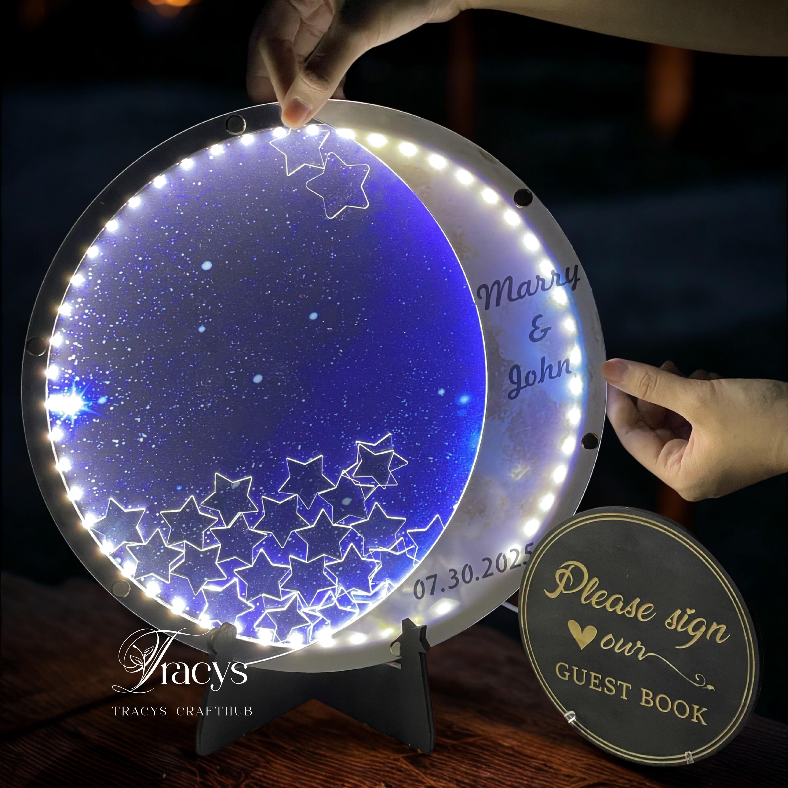 Moon & Stars Party Decor With LED Light, Celestial Wedding Guest Book ...