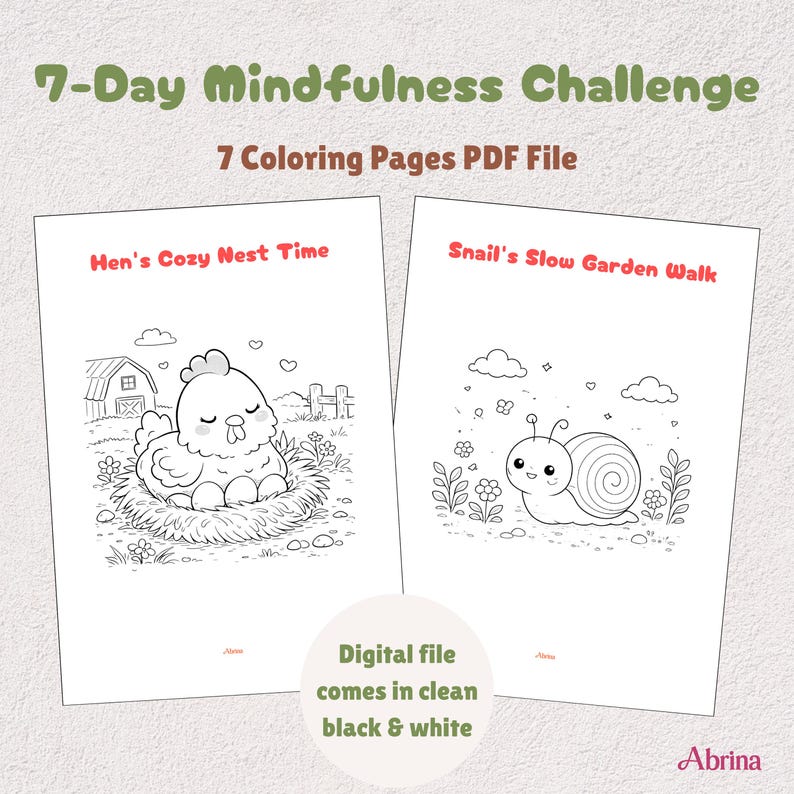 Mindfulness Coloring Book: 7-day Animal Challenge (PDF Download) Vol. 5 ...