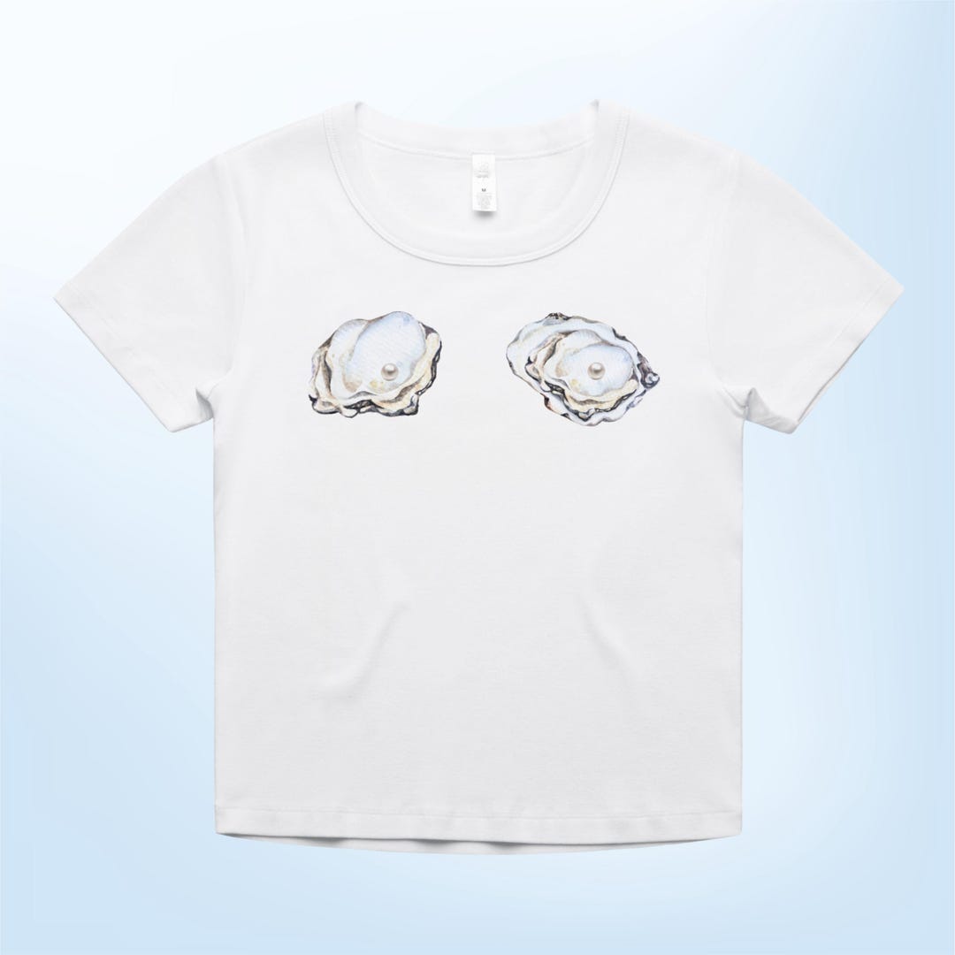 Oyster Graphic Baby Tee, Organic Rib Baby Tee Women, Cute Ocean Theme T ...
