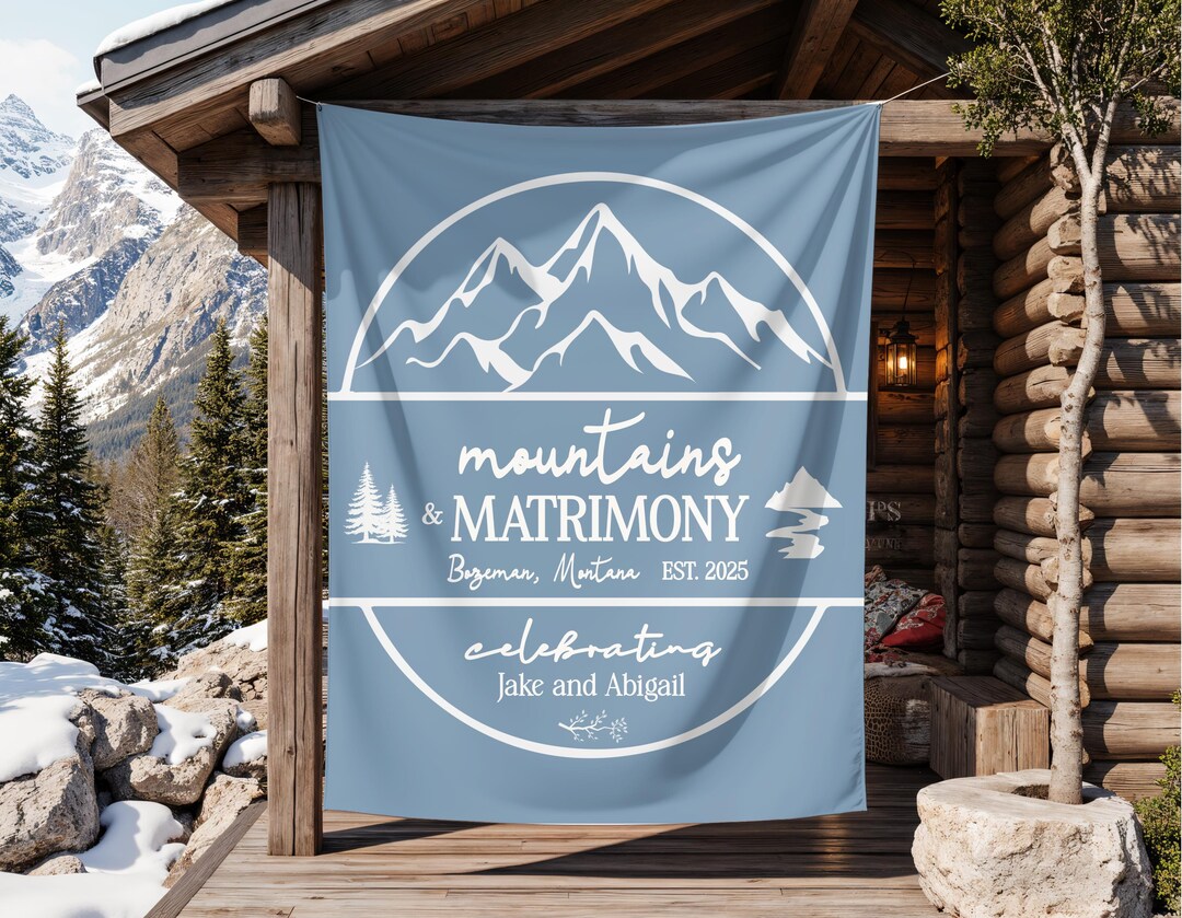 Custom Mountains & Matrimony Wedding Celebration Banner, Personalized ...
