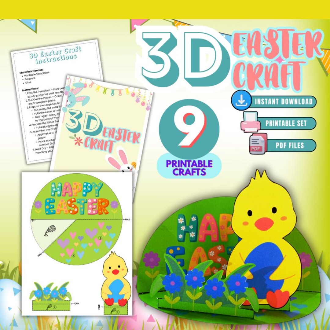3D Easter Craft Printable Kit for Kids – 9 Easy-prep Pages – Cut and ...