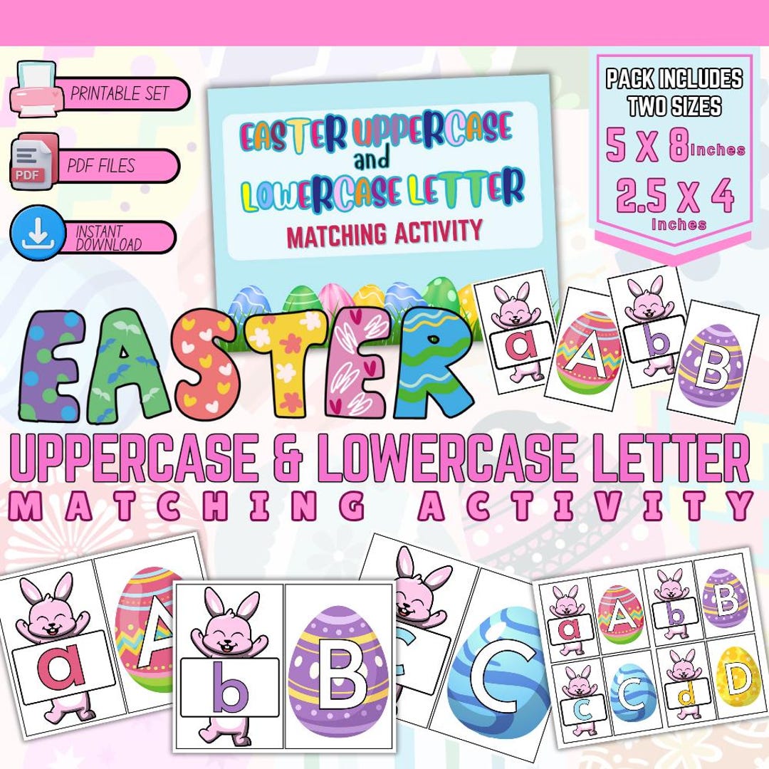 Printable Easter Bunny Alphabet Matching Game, Uppercase and Lowercase ...