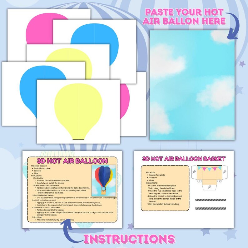 3D Hot Air Balloon Craft Printable Cut and Paste Activity for Kids DIY ...