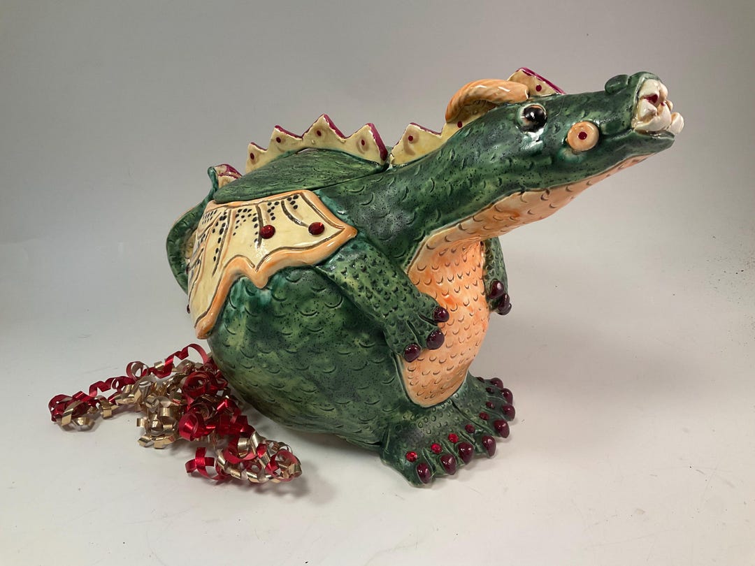 Handmade Jeweled Dragon Cookie Jar: Whimsical Pottery Sculpture - Etsy