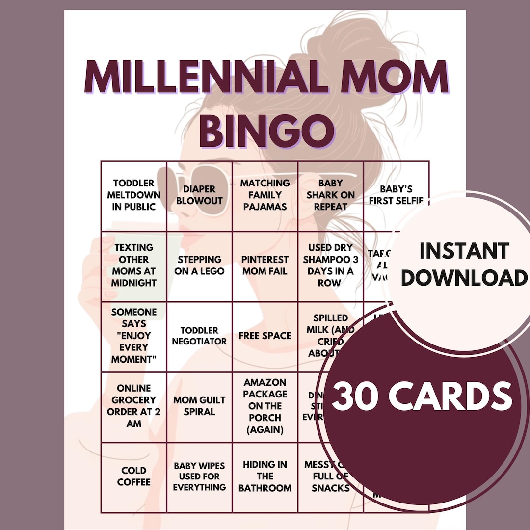Millennial Mom Bingo Printable Game|mother's Day|funny Baby Shower Game ...