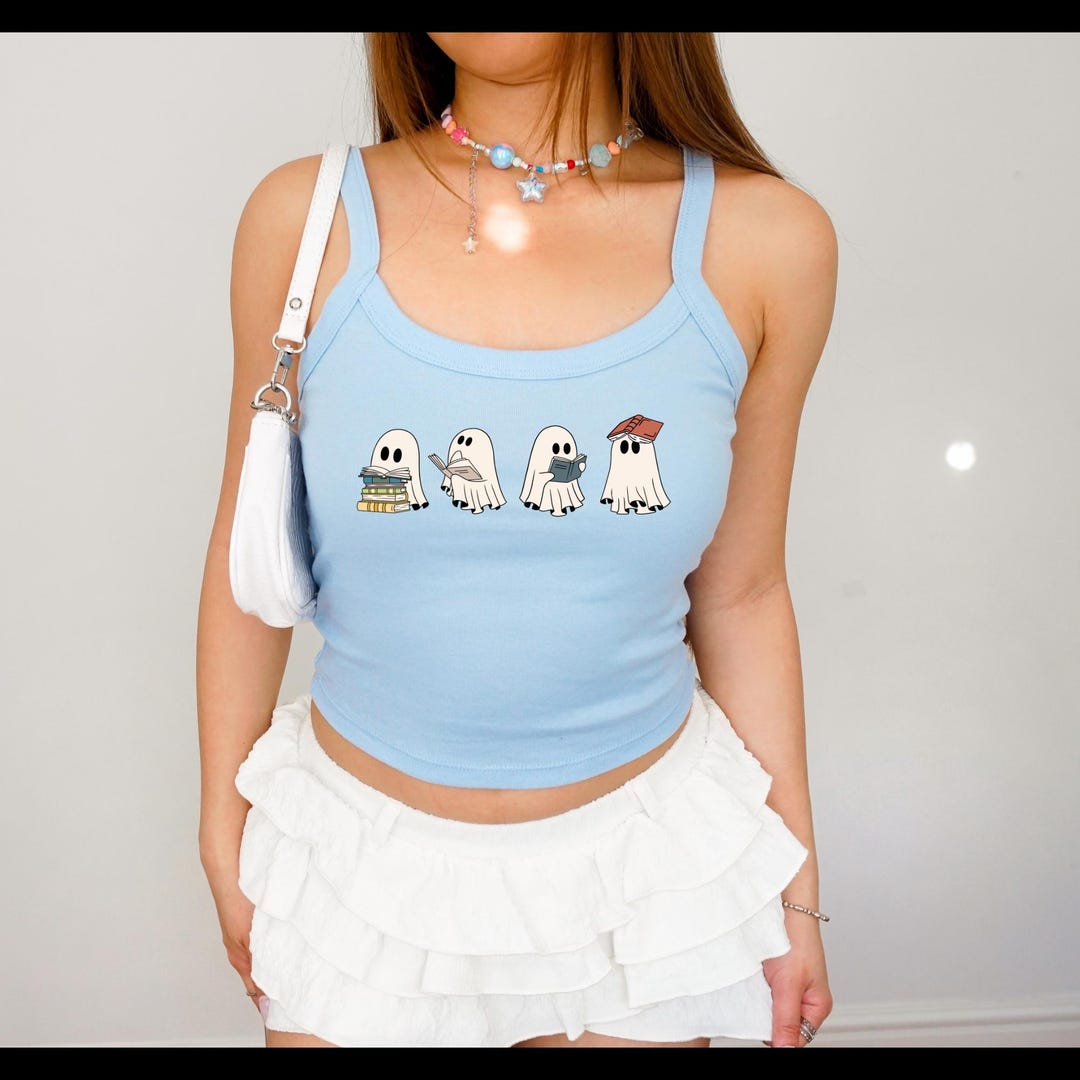 Cute Ghost Floral Tank Top, Spaghetti Strap Tank Top, Autumn Floral ...