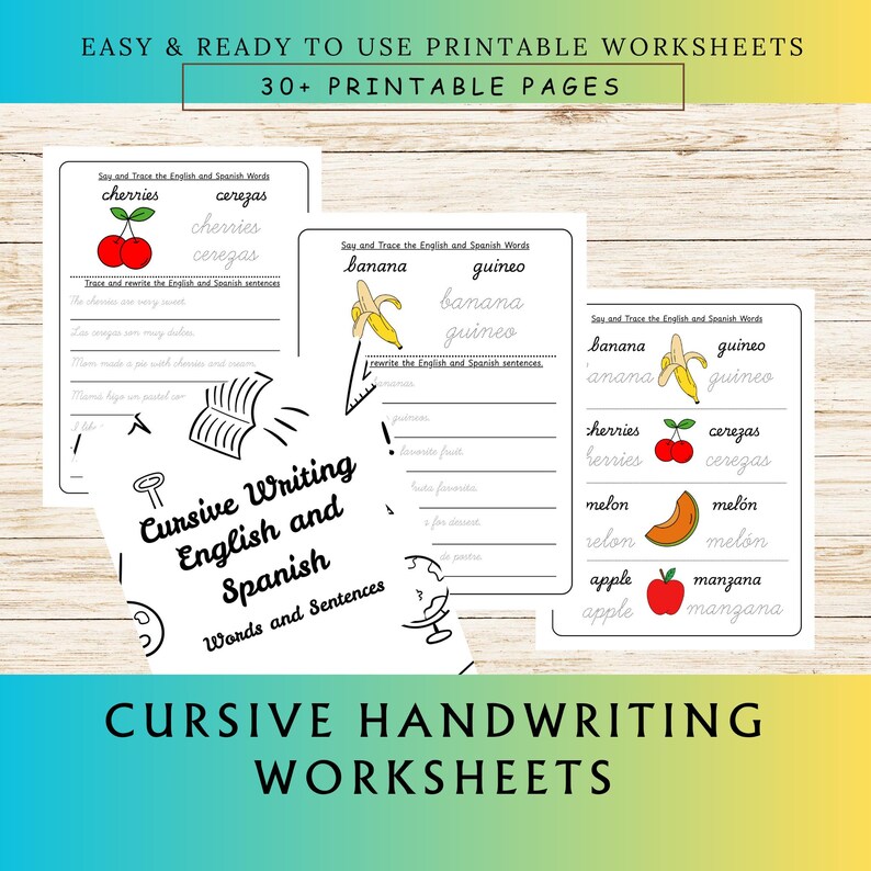 Cursive Handwriting Practice Sheets: English & Spanish (digital ...