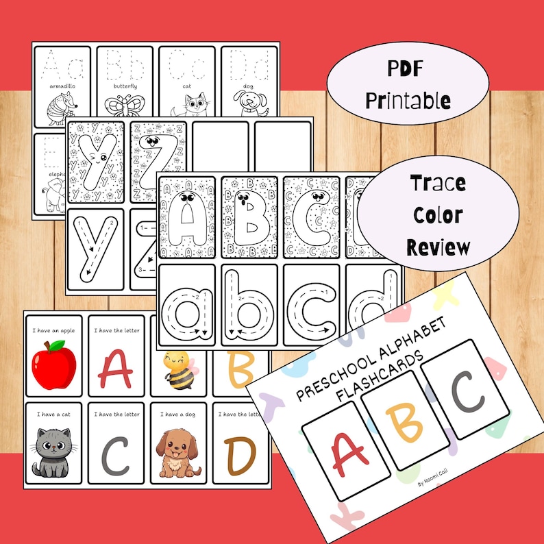 Alphabet Flashcards for Kids: Trace & Color Abcs (PDF Printable) - Etsy ...