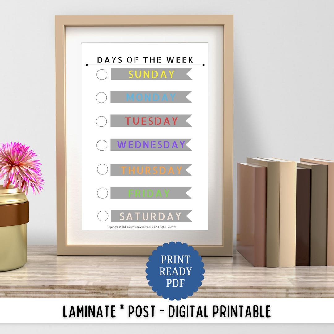 Educational Days of the Week Chart for Kids, Playful Learning Poster ...
