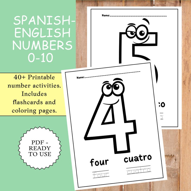 Spanish-english Number Flashcards: Bilingual Learning Worksheets (PDF ...