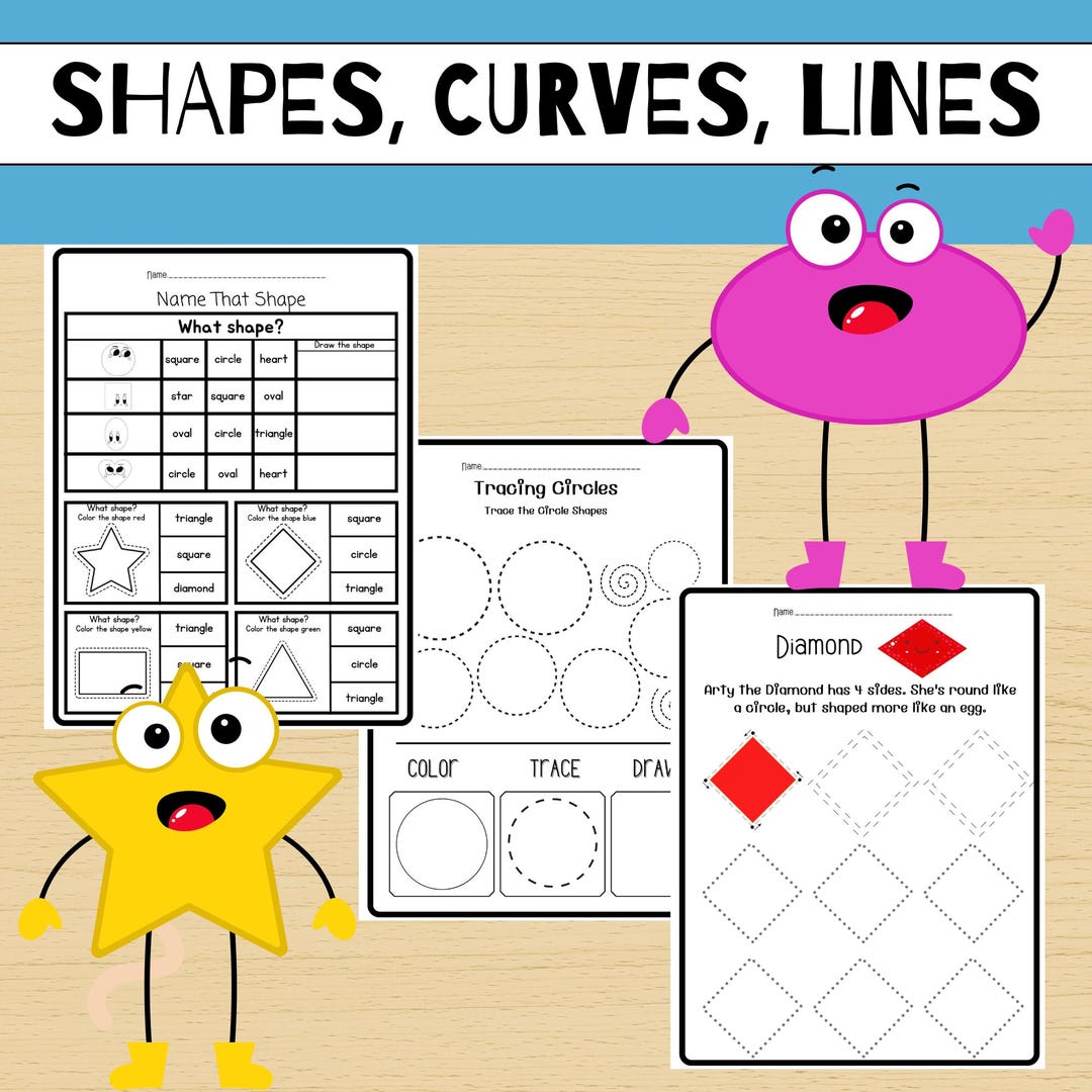 Printable Basic Shapes Activity, Preschool to 2nd Grade, Fun Tracing ...