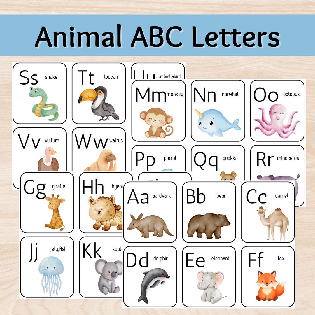 ABC Animals Flash Cards, Alphabet Flashcards, Toddler Flashcards ...