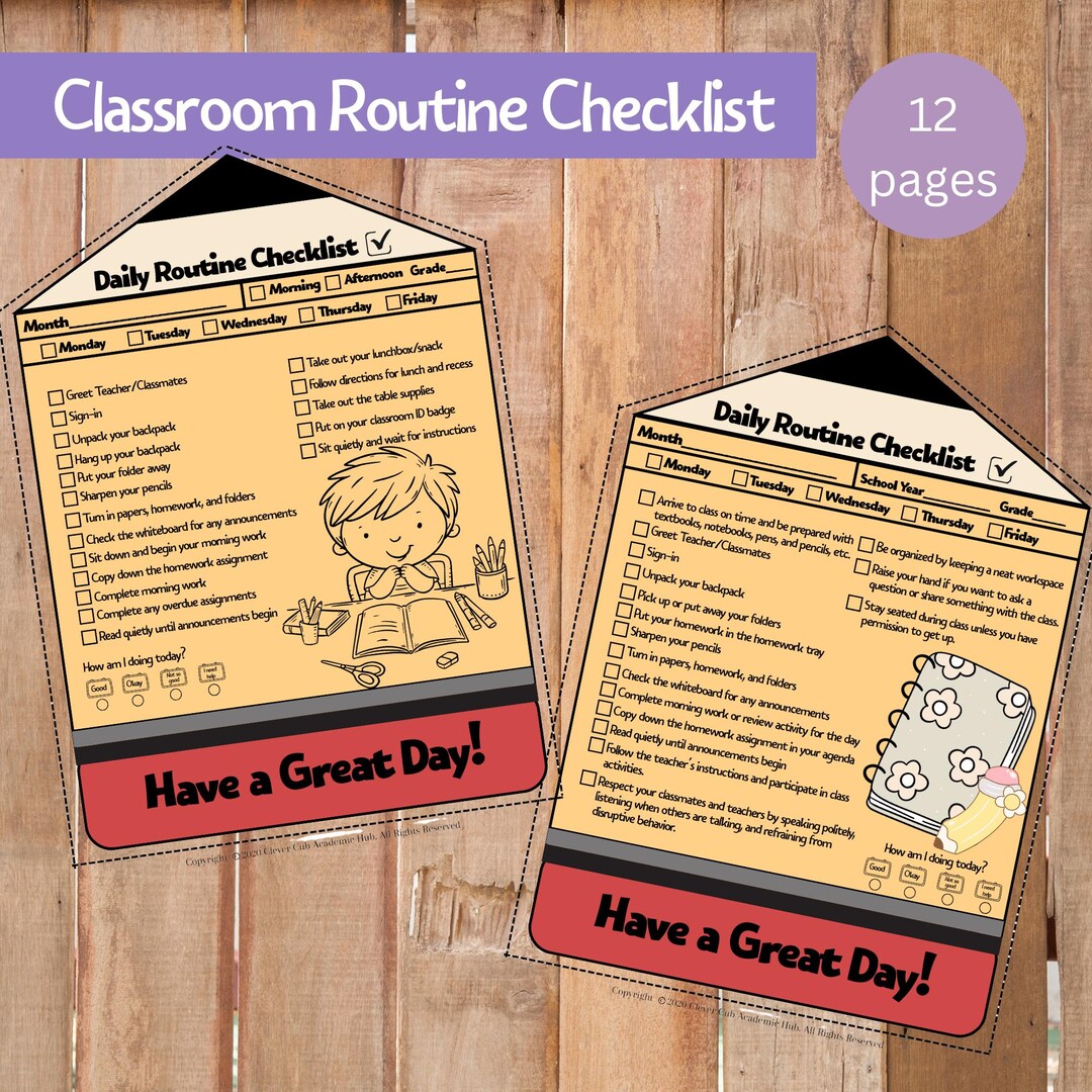 Classroom Routine Checklists, Student Academic Checklists, School ...