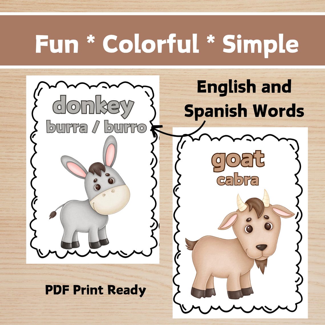 Farm Animal Flashcards: Spanish English Learning (PDF Download) - Etsy