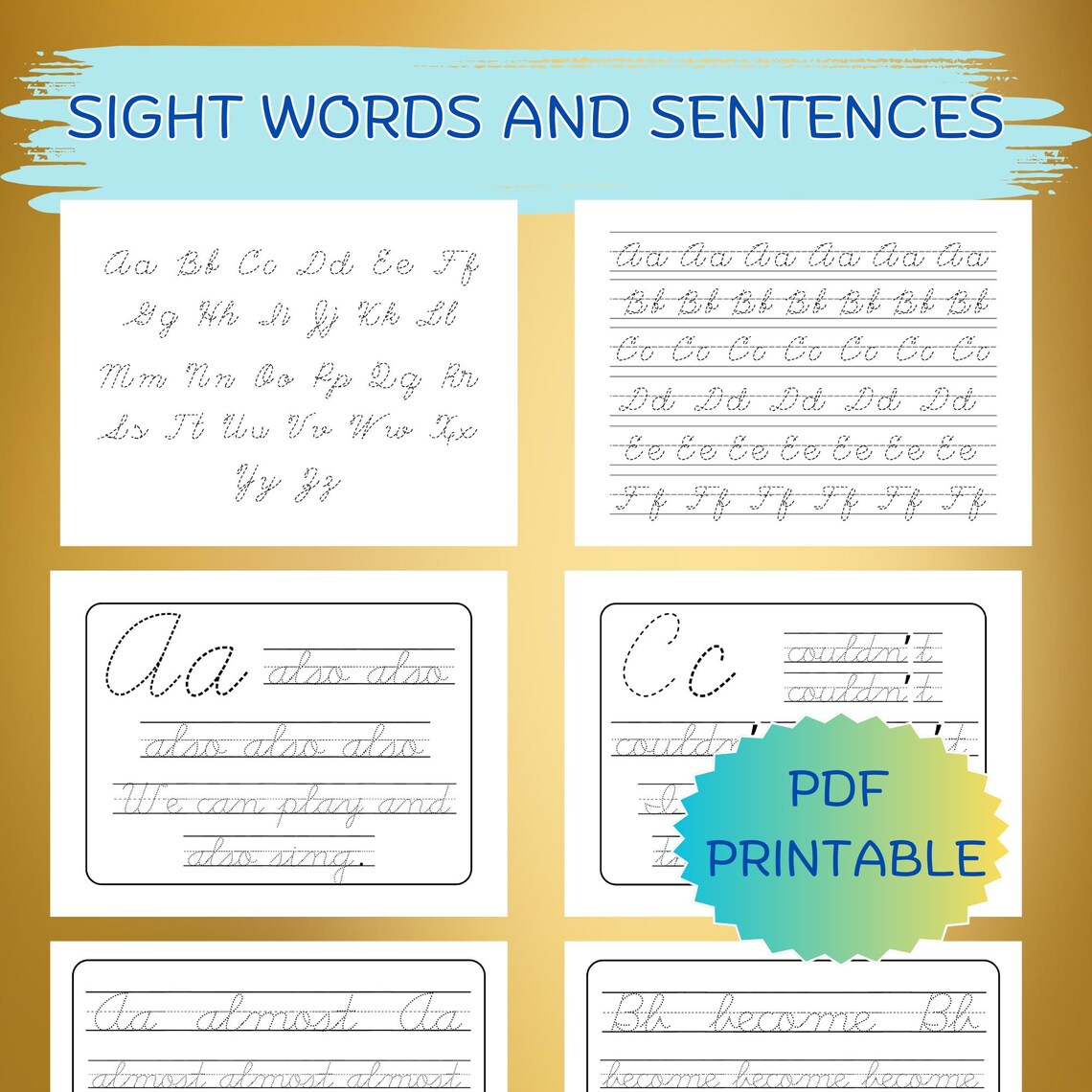 Cursive Writing Practice: Sight Words & Sentences (PDF Printable) - Etsy