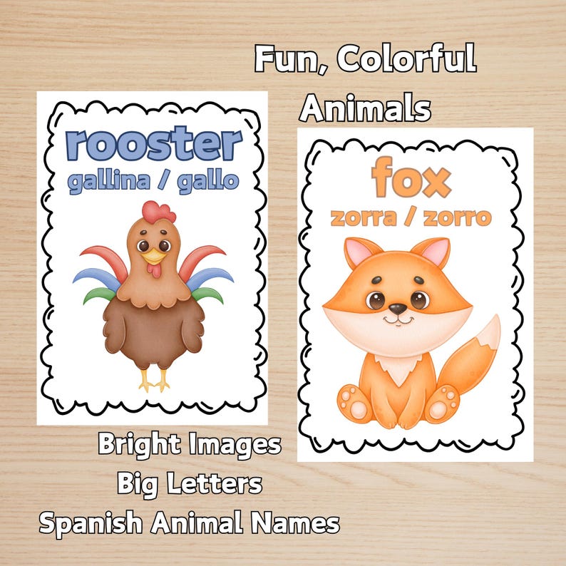 Farm Animal Flashcards: Spanish English Learning (PDF Download) - Etsy