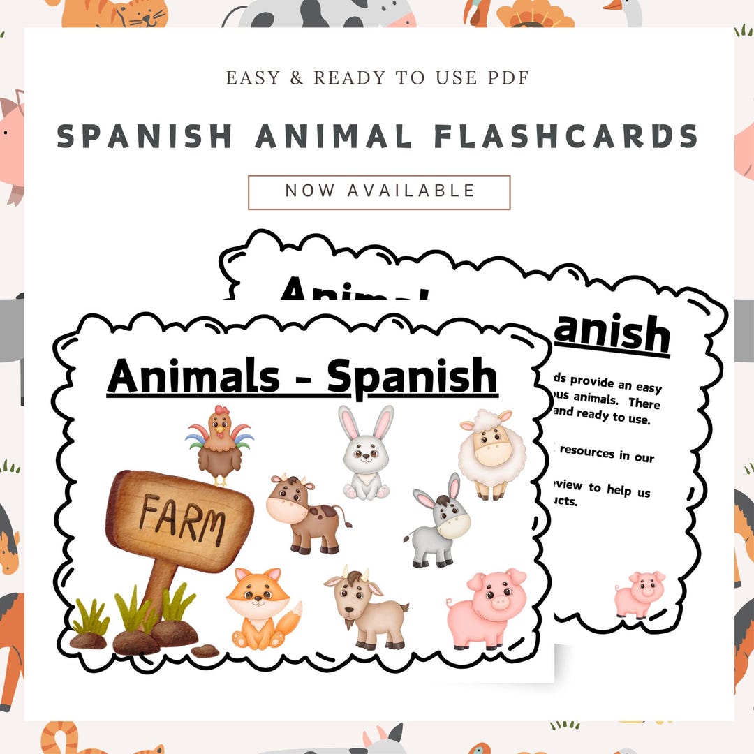 Animal Flashcards for Kids, Learn Spanish Names for Animals, Foreign ...