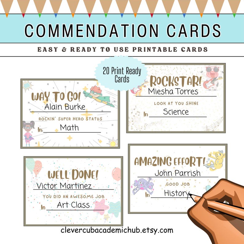 Motivational Commendation Cards for Kids: Positive Reinforcement (PDF ...