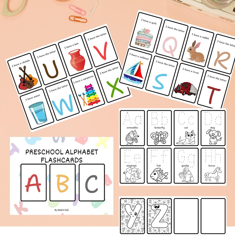 Alphabet Flashcards for Kids: Trace & Color Abcs (PDF Printable) - Etsy ...