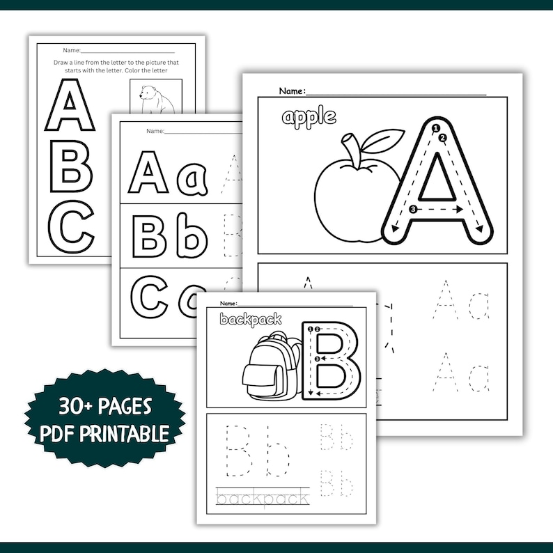 Preschool Alphabet Workbook, ABC Letters Printable, Handwriting Sheets ...