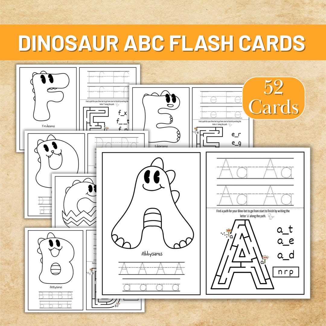 Dinosaur Alphabet Flash Cards, Early Reading Activities, Printable A-Z ...