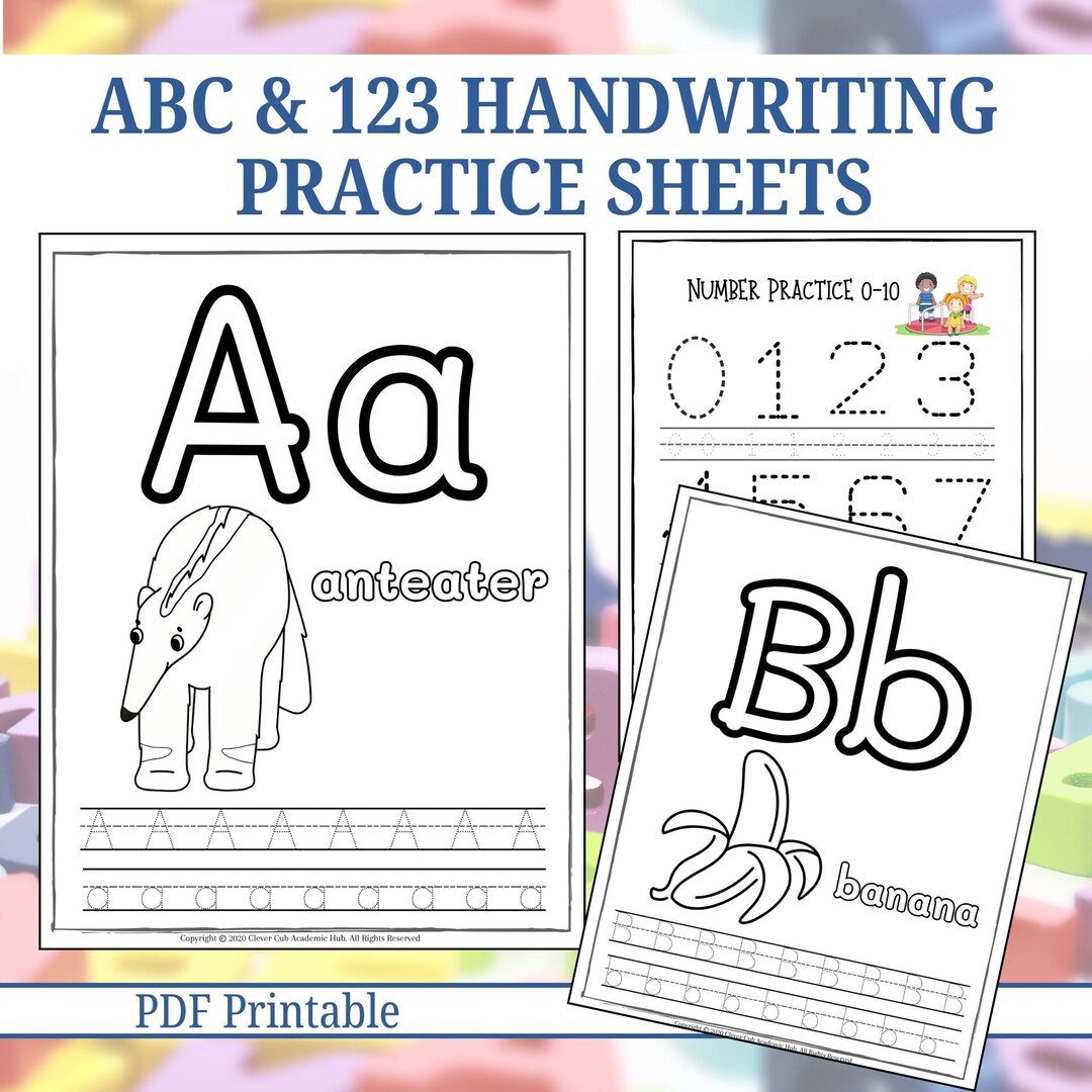 Kids Handwriting Practice Sheets, Alphabet and Numbers, Prek to 2nd ...