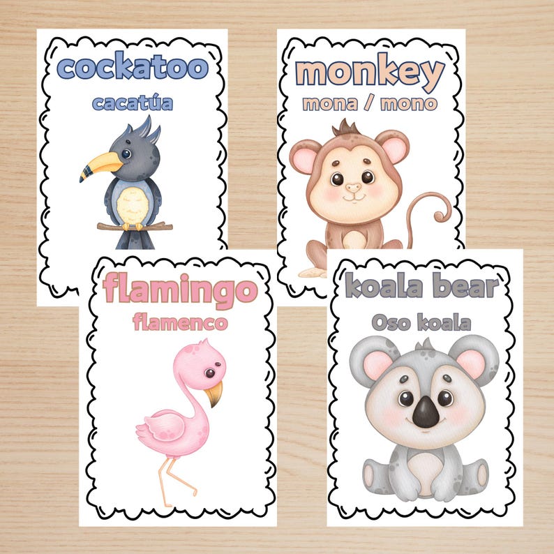 Farm Animal Flashcards: Spanish English Learning (PDF Download) - Etsy