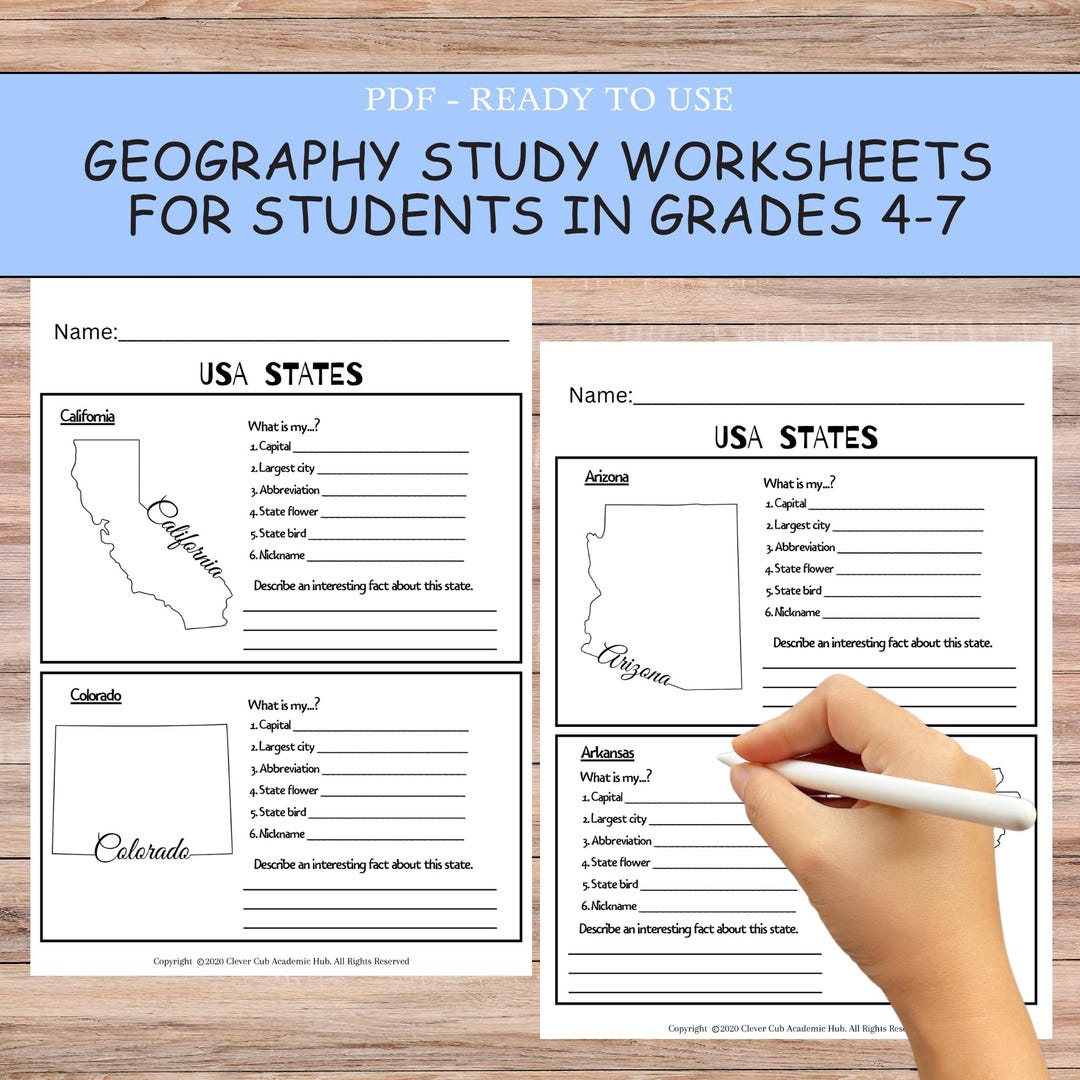 USA Geography Worksheets: State Maps Activity Sheets for Kids ...