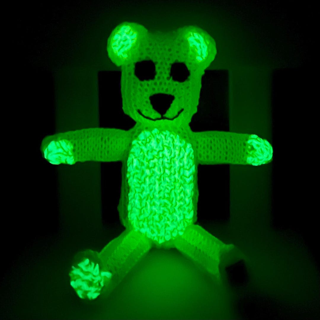 Glow in the Dark Teddy Bear. Fun Gift. Knitted Teddy. Night Time ...