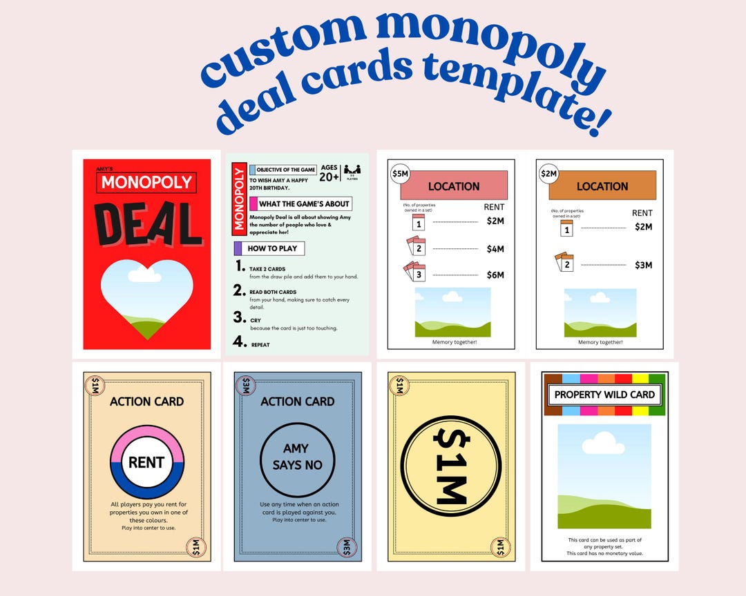 Custom Monopoly Deal Cards Template - Etsy