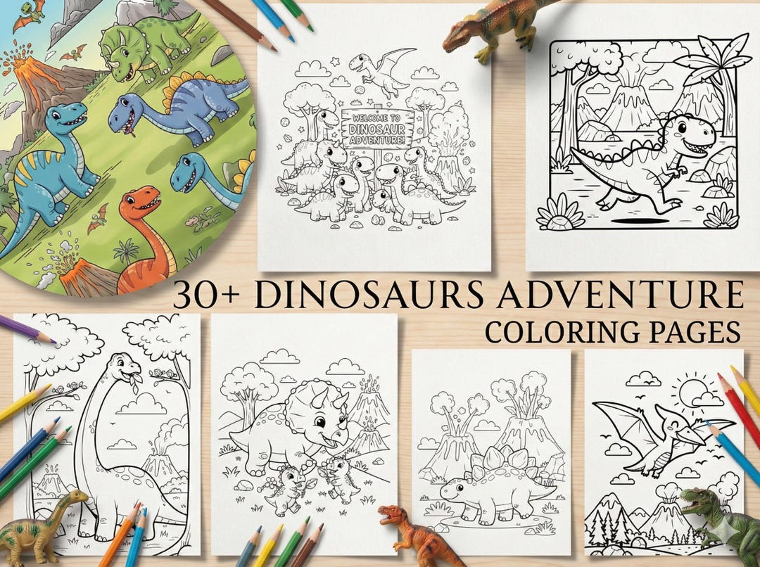 Cartoon Dinosaur Coloring Book | Kids' Activity Bundle (digital ...