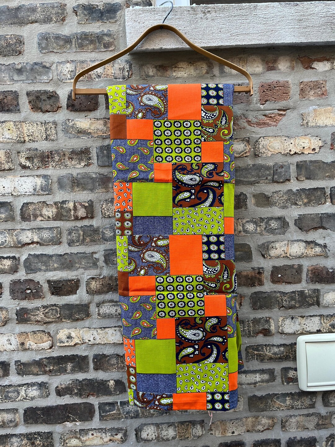 1970s Block Print Fabric , Material , Hippie Patchwork Pattern , Sewing ...