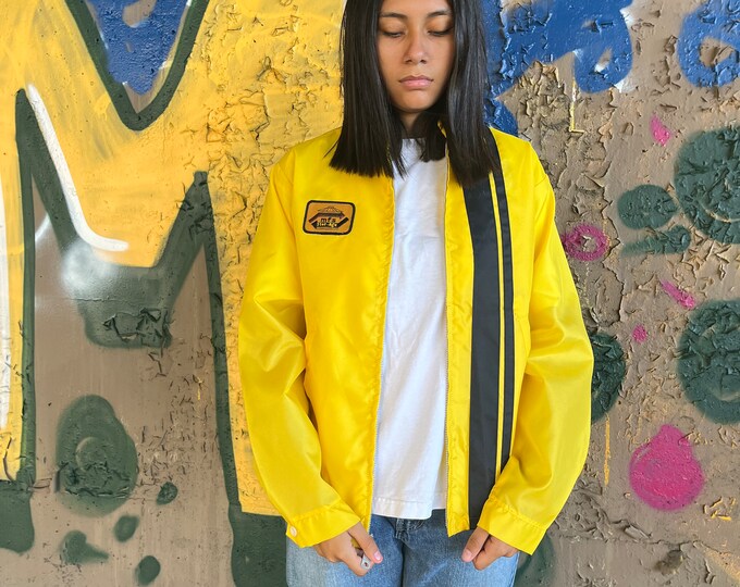 70s 80s Yellow Nylon Windbreaker , Yellow Jacket , Zip up , Louisville ...