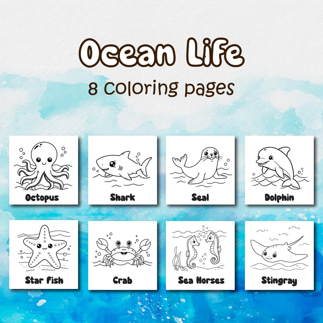 Ocean Life Coloring Book for Kids - Etsy
