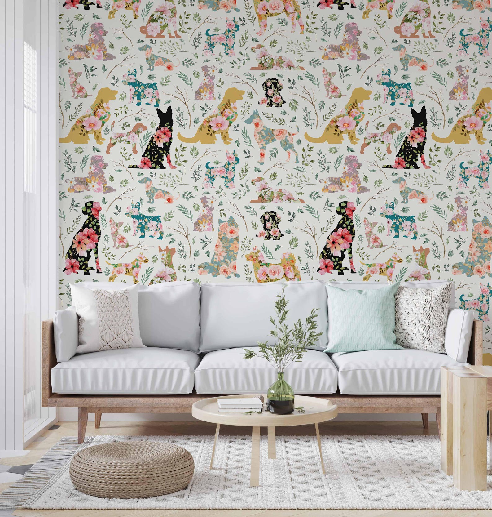 Colorful Dog Wallpaper Vintage Dog Wall Decal Dog Lover Wall Sticker ...