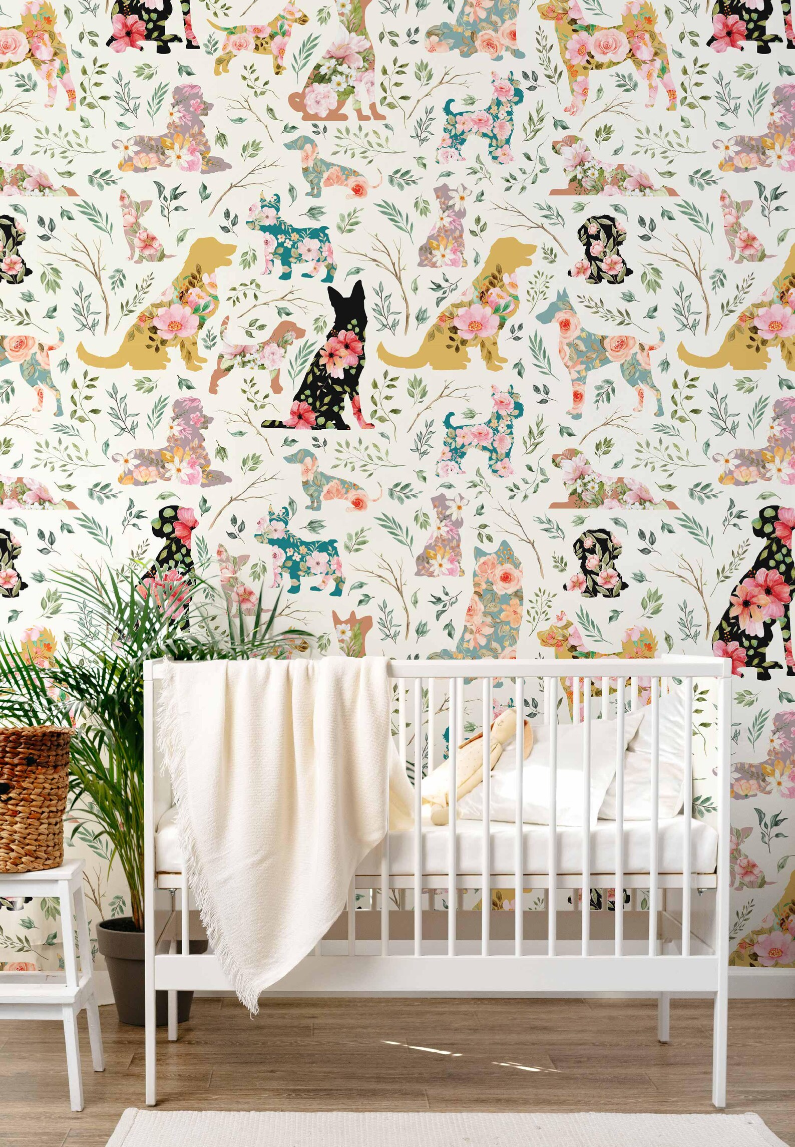 Colorful Dog Wallpaper Vintage Dog Wall Decal Dog Lover Wall Sticker ...
