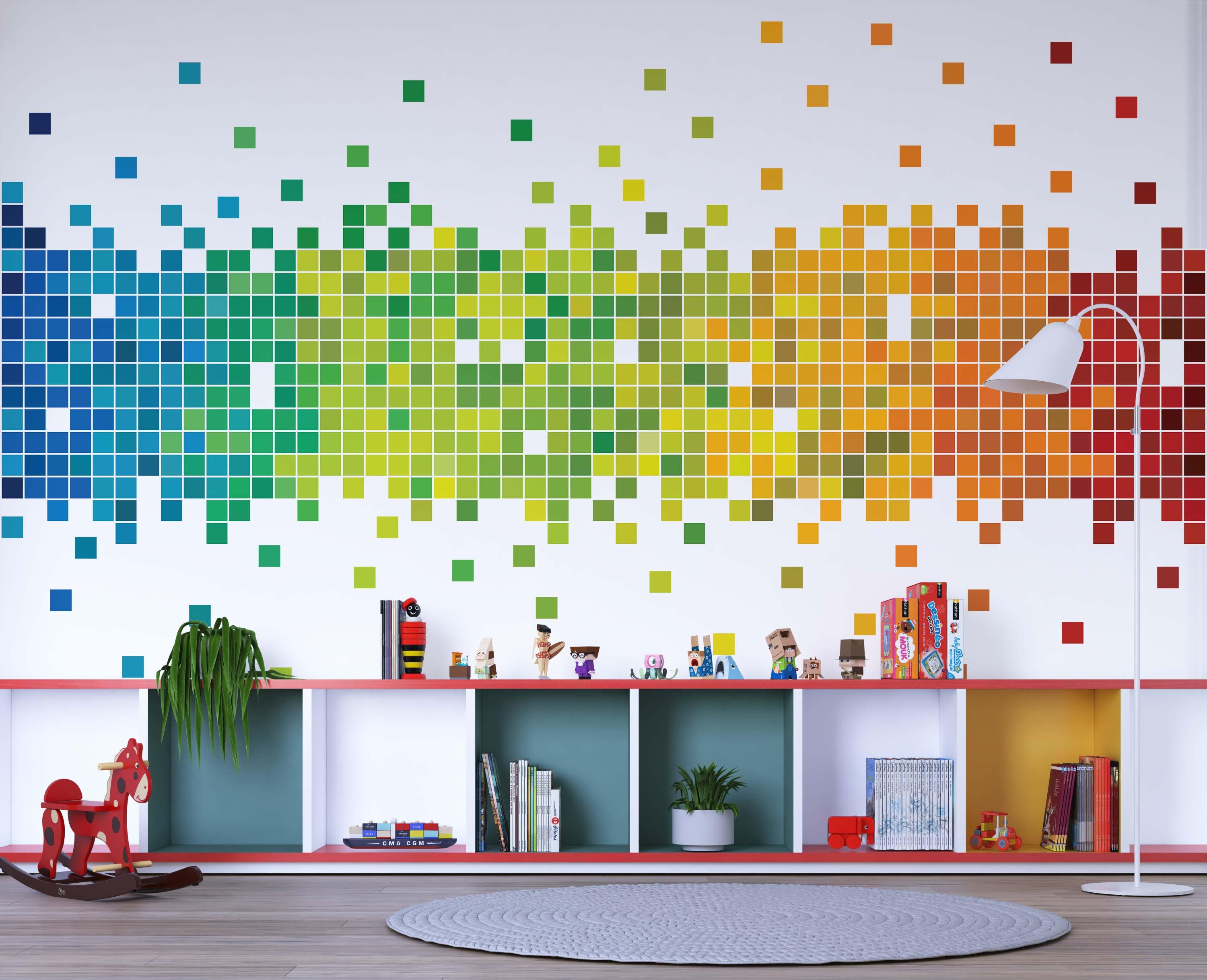 Colorful Pixel Wall Decal Rainbow Pixel Wall Sticker Pixel Block Wall ...