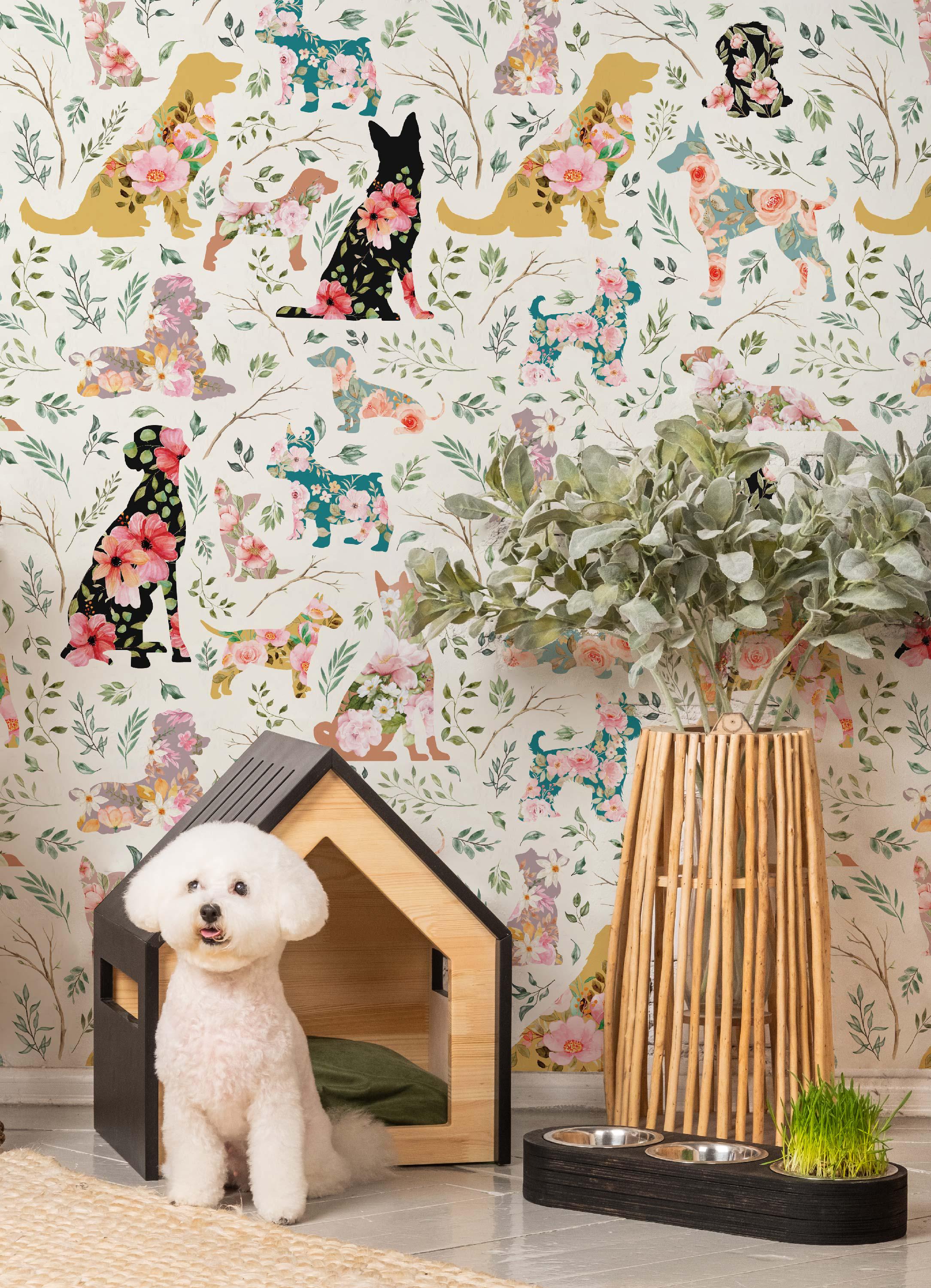 Colorful Dog Wallpaper Vintage Dog Wall Decal Dog Lover Wall Sticker ...