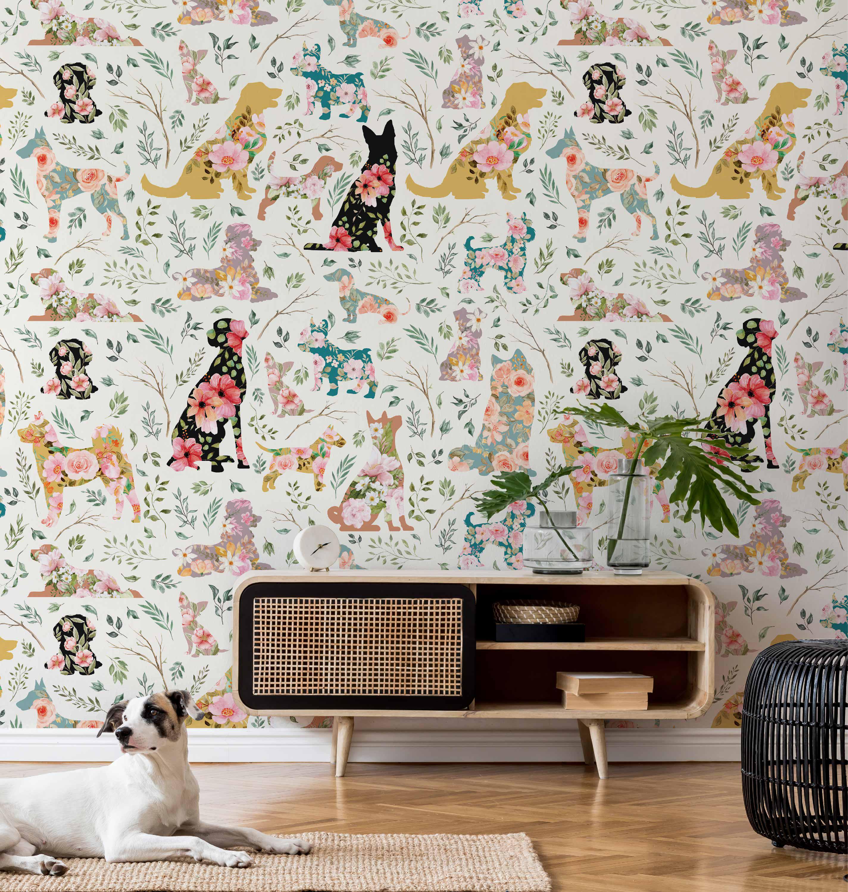 Colorful Dog Wallpaper Vintage Dog Wall Decal Dog Lover Wall Sticker ...
